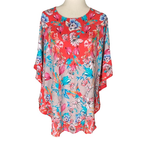 Tolani | Tops | Tolani Narissa Poppy Pink Red Aqua Blue Floral Caftan ...